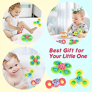 SEPEORUL Suction Cup Spinning Top Toy 3PCs Sensory Toys for Toddlers 1-3 Baby Bath Toys Baby Spinner Toys, Interesting Sucker Gameplay Early Learner Toys for Bath Tub, Dining Table or High Chair