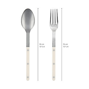 SABRE PARIS - 2-Piece Serving Set - Bistrot Vintage Collection - Large Fork & Large Spoon - Stainless Steel & Nylon - Dishwasher Safe - Ivory - Mat Finish