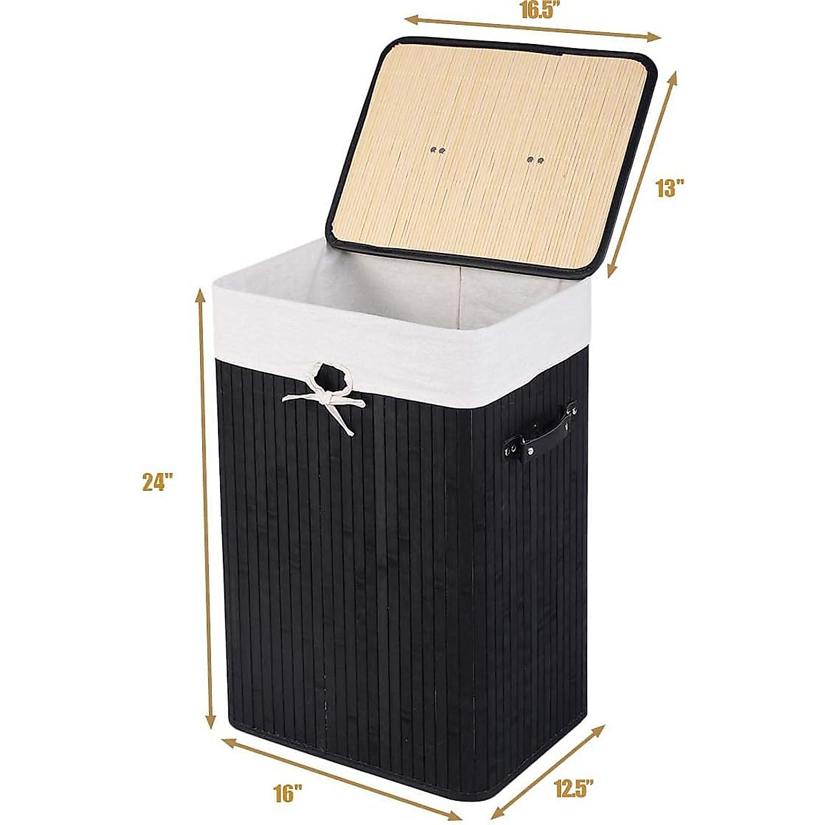 Giantex Bamboo Laundry Hamper with Lid, 72L Large & Tall Clothes Hamper with Removable Liner & Handles, Rectangular Laundry Basket for Small Spaces, Laundry Room, Bedroom (Black)