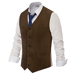 PJ PAUL JONES Mens 1940s Button Down Vests Solid Retro Slim Fit Waistcoat Brown L