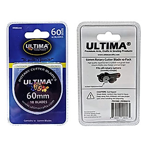 Ultima 60mm Rotary Cutter Blades – 10 Blades Per Pack – Fits Most Rotary Cutters Including Fiskars, Olfa, Martelli and TrueCut – Cuts Quilting Fabric, Leather, and More