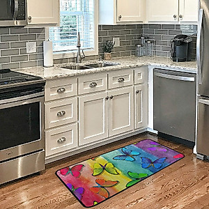 Rainbow Butterflies Kitchen Rug Door Mat Bath Rug Home Decor Floor Mat Non-Slip Carpet for Kitchen Living Bedroom 39 x 20 Inch