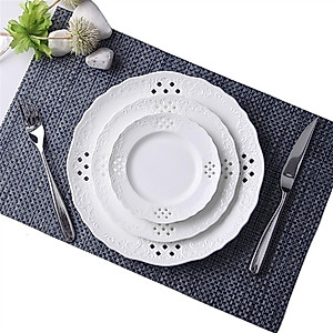 EERINESS Dinner Plates Set Hollow Out Dessert Plate White Disc Home Kitchen Restaurant Coffee Shop Flat Plate Ceramic Fruit Plate Round Fruit Tray Kitchen Salad Bowl (Color : A)