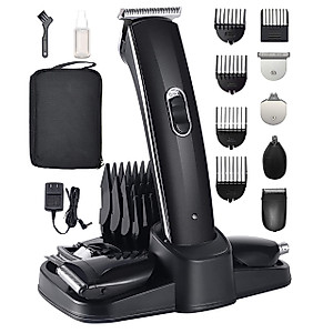Beard and Mustache Trimmer, All in 1 Multi-Functional Hair Trimmer Set, Express Fast Rechargeable Cordless Grooming Kit with Face, Body, Nose Hair Trimmer and Micro Shaver RFC-2059E (Black)