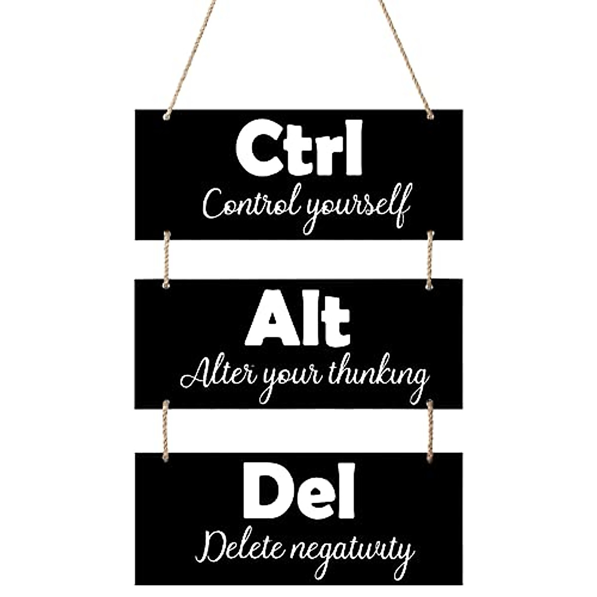 Inspirational Rustic Wall Decor Control Yourself Alter Your Thinking Delete Negativity Office Decor Motivational Wall Plaques with Sayings Wooden Wall Hangings for Home Office Wall Art (Black Backing)