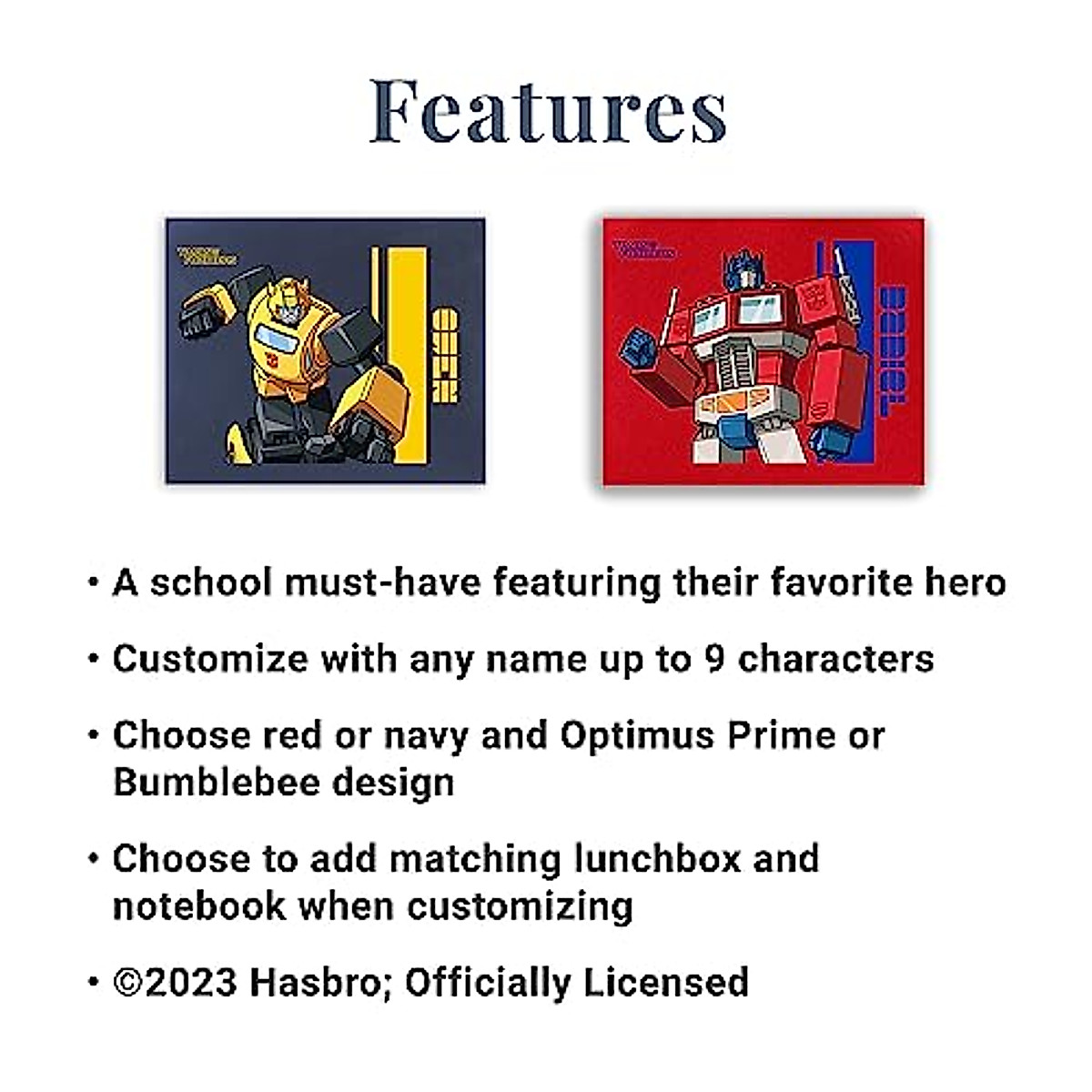 Let's Make Memories Personalized Backpack with Lunch Box (Optional) - TRANSFORMERS - Navy - Bumblebee