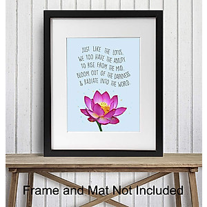 Inspirational Zen Lotus Quote Wall Art Decor Print - Spiritual 8x10 Home, Office, Apartment, Yoga Studio, Meditation Room Decor - Motivational Gift for Buddhist, Buddha Fan - Unframed Poster Print