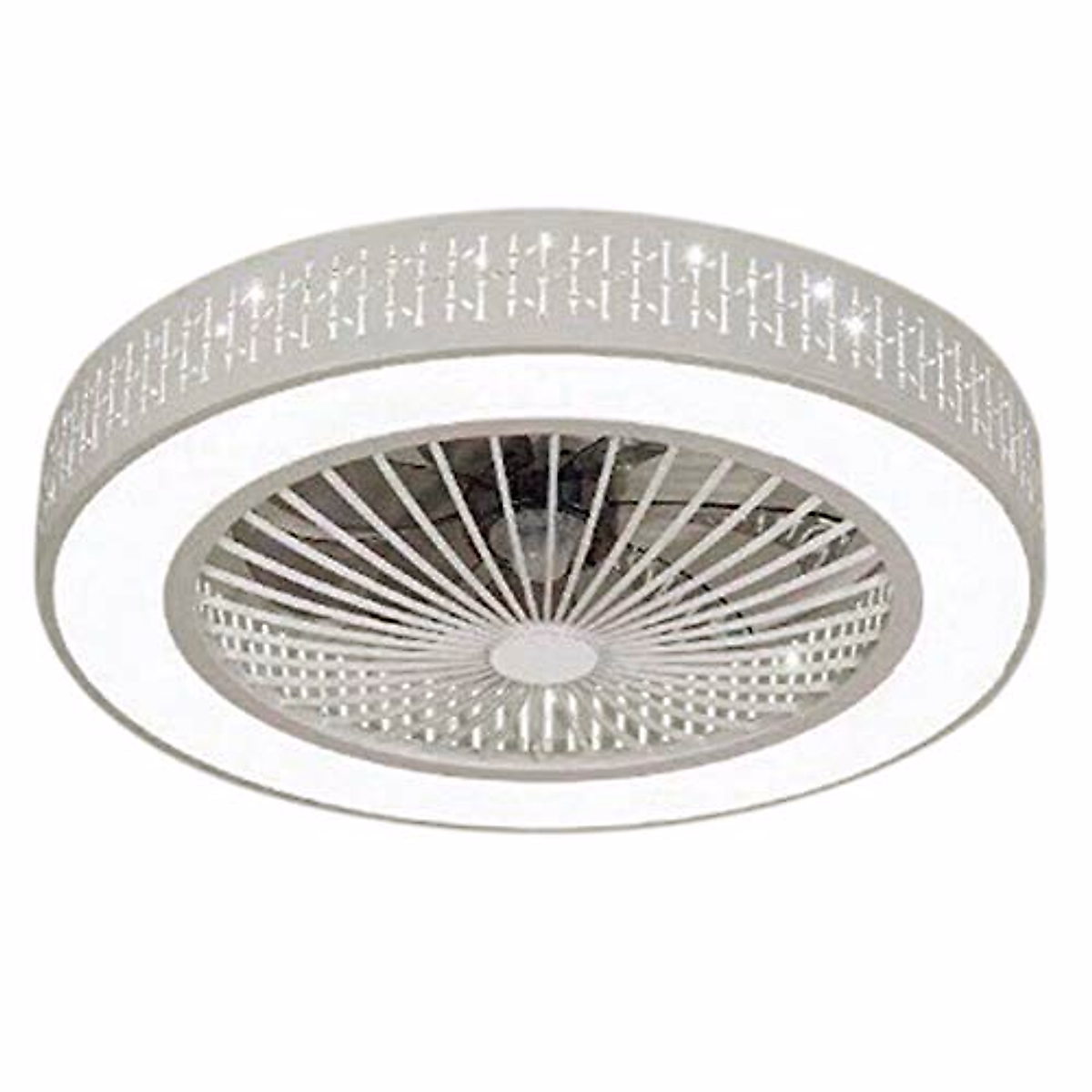 22'' Modern LED Invisible Ceiling Fan with light 3-Color 3-Speed 64W 7 Acrylic Blades Round Enclosed Chandelier Fan with Remote Control Semi Flush Mount Quiet for Bedroom Living Room (Bamboo leaf)