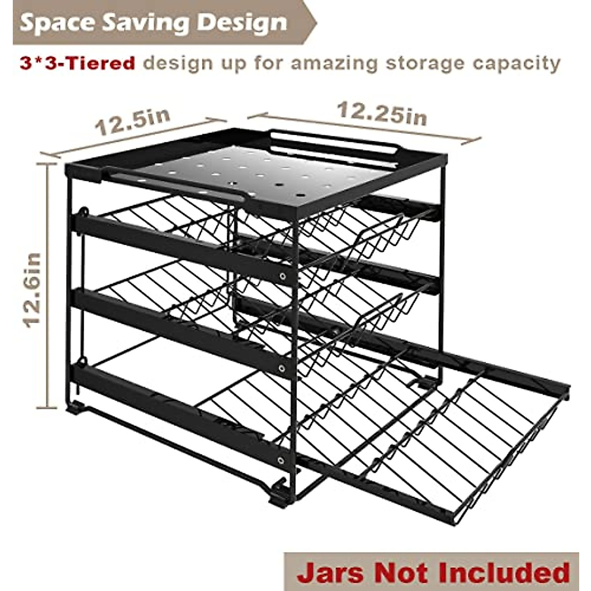 Artibear Upgraded Pull Out Spice Rack Organizer for Cabinet Storage Upto 54 Jars, 3-Tier Seasoning Shelf Holder for Kitchen Pantry Countertop, Matte Black (Bottles Not Included)