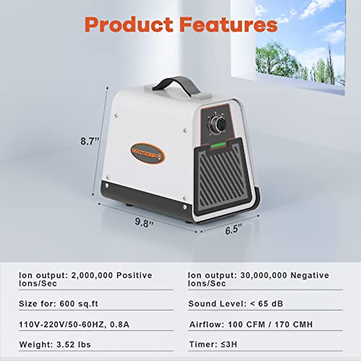 ABESTORM Ion-200 Ion Machine, Negative Ion Generator Can Efficient Neutralization of Unpleasant Odors, with Output - up to 30 Million Negative Ions/Sec, 2 Million Positive Ions/Sec for Rooms, Cars