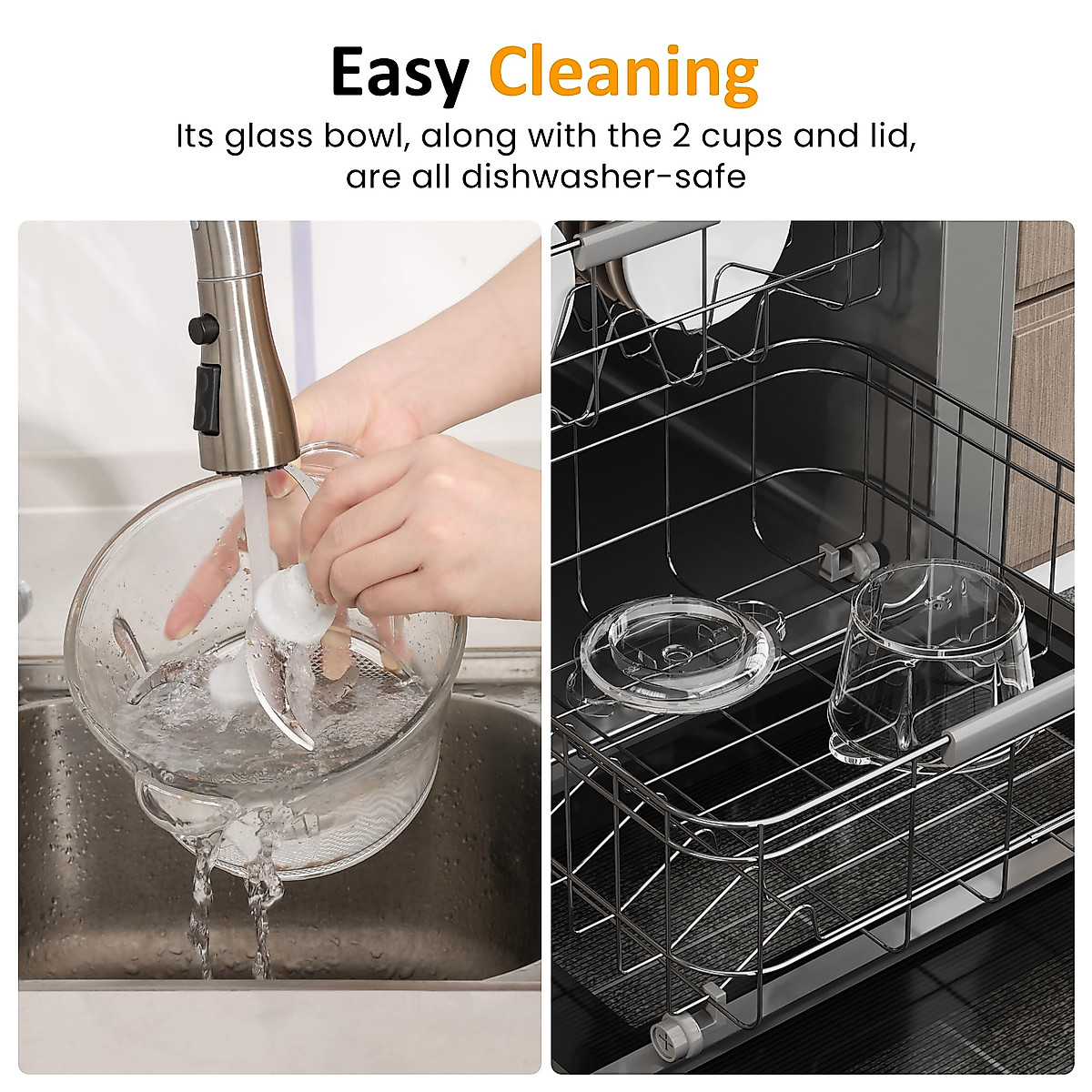 Sunvivi Electric Food Chopper, 4 in 1 Small Food Processor for Grinding Meat, Peeling Garlic & Juicing, 2 Speed Blender and Food Grinder Combo with 1.5L Glass Bowl & 2 Cups (0.4L+0.2L), Beige