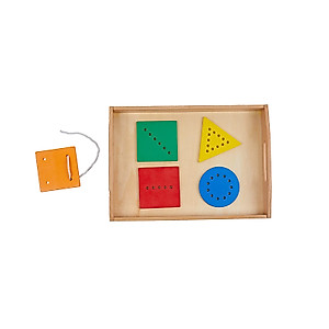 Adena Montessori Toys Threading Game Colorful Lacing Wooden Shapes with Tray for 1 2 3 Years Old Baby