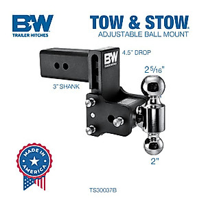 B&W Trailer Hitches Tow & Stow Adjustable Trailer Hitch Ball Mount - Fits 3" Receiver, Dual Ball (2" x 2-5/16"), 4.5" Drop, 21,000 GTW - TS30037B