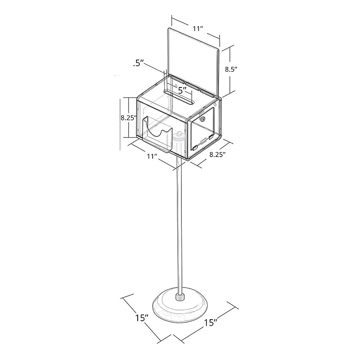 Azar Displays 206325-CLR Suggestion Box with Lock and Keys, Donation Box, Offering Box, Locked Display Stand, Acrylic Sign Holder on Pedestal, Clear Locking Box with Slot, 11"x 8.25"x8.25"