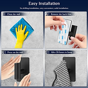 lmytdo Wall Towel Hooks - Black Heavy Duty Wall Hooks Self Adhesive Hook for Bathroom Hanging Hanger Closet Hook Wall Mount Kitchen (2 Pack)