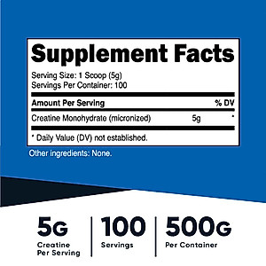 Nutricost Creatine Monohydrate Micronized Powder 500G, 5000mg Per Serv (5g) - Micronized Creatine Monohydrate, 100 Servings