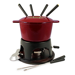 Swissmar F66705 Sierra 1.6-Quart Cast Iron Meat Fondue Set, 11-Piece, Cherry Red