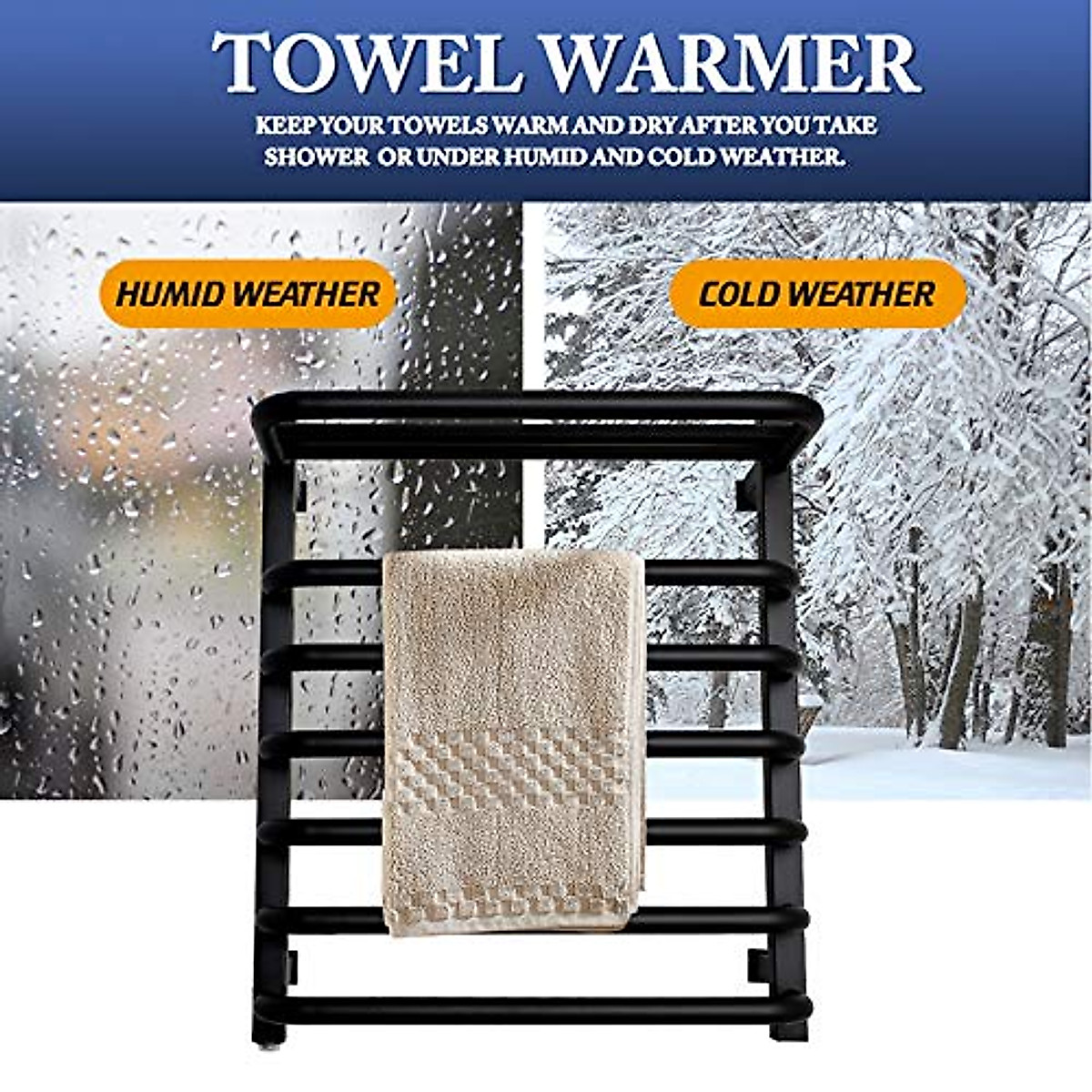 Bathroom Towel Warmer Electric Heated Towel Rack, Electric Towel Warmer Drying Rack, Stainless Steel Polished Heated Towel Rail Radiator with Shelf, Bathroom Wall Mounted Heated Towel Rack with On/Off