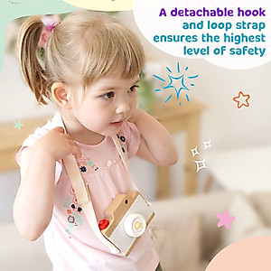 Bimi Boo Wooden Baby Camera Toy- Photographed Props for Pretend Play - Fake Camera for Toddlers 2-3+ Year Olds with Detachable Strap - The Perfect Aesthetic Gift for Kids