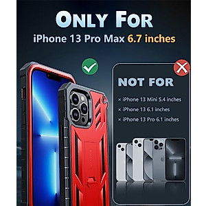 FNTCASE for iPhone 13 Pro-Max Case: Military Grade Shockproof Protective Phone Cover with Kickstand - Dual Layer Full Protection Matte Textured Drop Proof Heavy Duty Hard Cases - 6.7 Inch Red