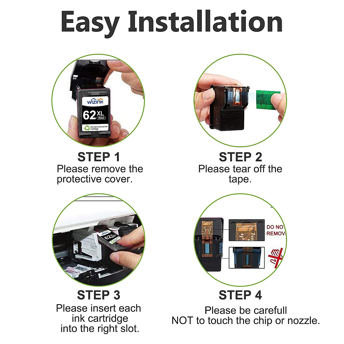 WIZINK 62 62XL Ink Cartridges Replacement 2black Ink cartridges for HP Ink 62 XL 62xl for Printer Envy 5660 7645 5540 7640 5643 5663 Officejet 5740 200 5746 5745 OfficeJet Mobile 200, 250 (2 Black)
