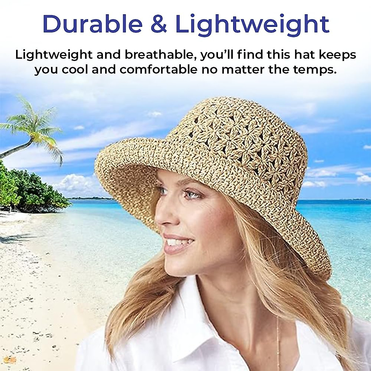 SAGEFINDS Packable Straw Hat for Women | Wide Floppy Brim Beach Cap | Foldable for Travel | Sun Protection | Summer Hat | Adjustable Interior Sizing | Large Khaki