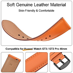 Meliya 22mm Genuine Leather Band for Huawei Watch GT3 Pro/GT2 Pro/GT3 Pro 46mm/GT2e 46mm/GT2 46mm/GT3/GT3 46mm/GT/Watch 2 Classic, Replacement Leather Strap Bracelet for Huawei Watch 3 (Orange)