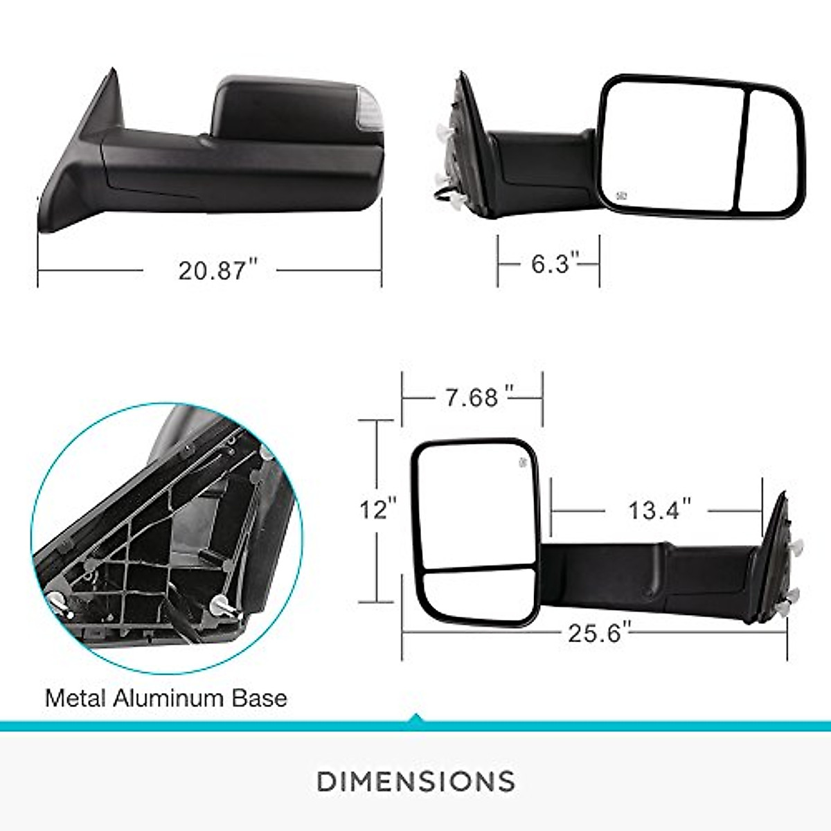 YITAMOTOR Towing Mirrors Compatible with Dodge Ram, 2009-2018 Ram 1500, 2010-2018 Ram 2500 3500 with Power Heated Led Turn Signal Light Puddle Lamp