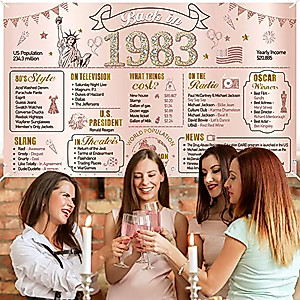 Large 40th Birthday Banner Backdrop Decoration for Women, Rose Gold Back in 1983 Happy 40th Birthday Background Sign Party Supplies, Pink Happy 40 Years Old Birthday Photo Props for Indoor Outdoor