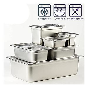 OWLEEN 6 Pack Anti-Jam Slotted Hotel Pans with Lids, 1/6 Size 4 Inch Deep, Commercial 18/8 Stainless Steel Table Food Pan