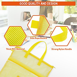 BERYA 16.14 x 16.14 inch Sewing Project Bag, Large Double Pocket Craft Bag Organizer Tote with Handles, Clear Mesh Art Supply Bag for Quilting, Knitting, Embroidery Projects Storage (Yellow-2 Pack)