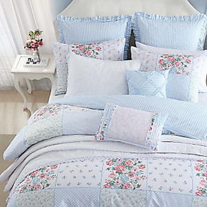 Laura Ashley - Duvet Set, Super Soft & Cozy Bedding, Includes Matching Shams & Bonus Throw Pillow Covers, Luxurious Home Decor (Hope Patchwork Blue, Full/Queen)