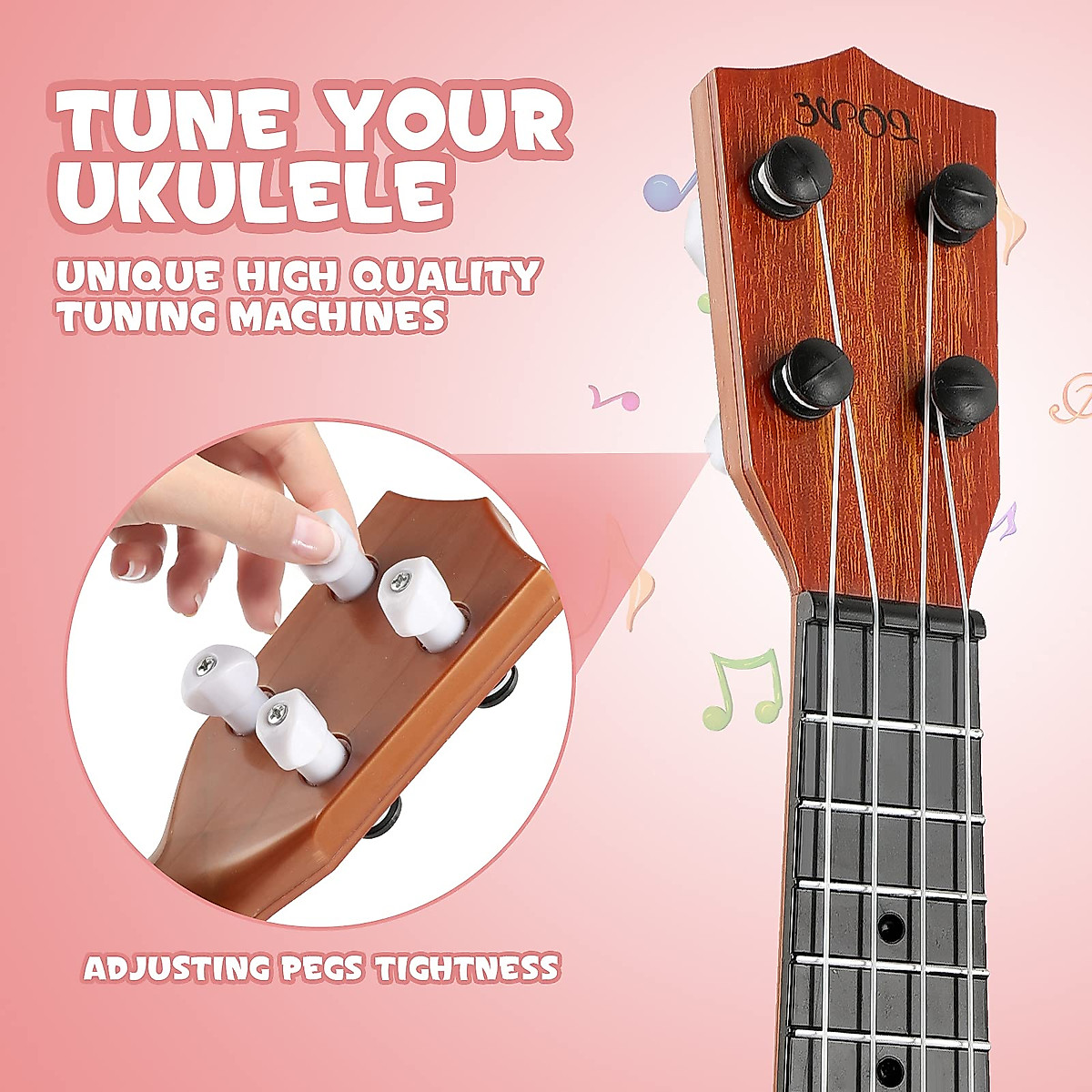 Kids Toy Guitar, Ukulele Beginner Musical Instrument, Easy to Hold 17 inches with 4 Adjustable Strings Mini Guitar for Skill Improving Early Educational Pre School Children Toddler