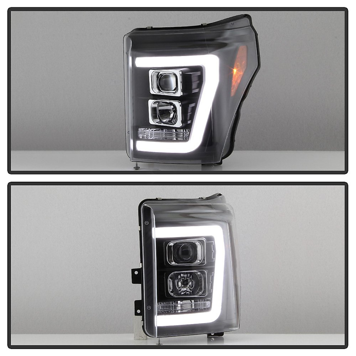 ACANII - For 2011-2016 Ford F250 F350 SuperDuty Black LED Tube Projector Headlights Headlamps Replacement Set Left+Right