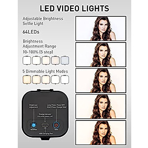 ACNCTOP 64 LED Rechargeable Selfie Light - 5 Lighting Mode Phone Ring Light Mini Portable Clip on Fill Lights for iPhone, Cell Phone, Laptop, TikTok, Selfie, Video Conference, Camera