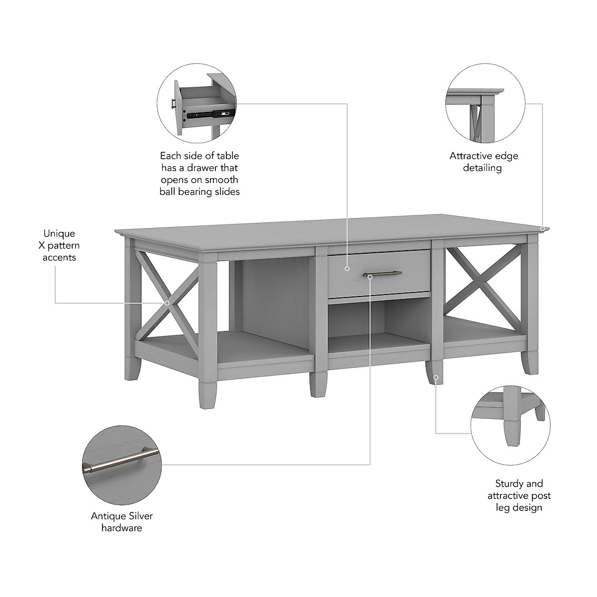 Bush KWT148CG-03 Key West 47-Inch x 24-Inch Coffee Table, Cape Cod Gray