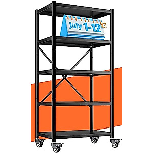 REIBII Storage Shelves for Storage with Wheels 5 Tier Heavy Duty Metal Shelving Unit 1156LBS Adjustable Shelving Units and Storage Rack Kitchen Garage Shelf 65.4" H*31.5" W*15.7" D
