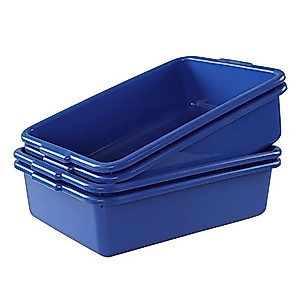 Easymanie 13 L Commercial Bus Tubs Box, 4 Packs Plastic Dishpan Wash Basin, Blue