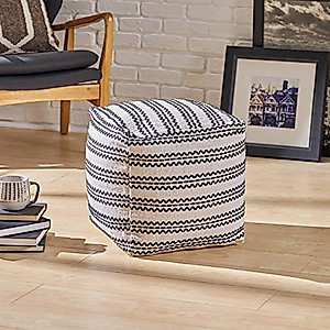 Christopher Knight Home Davis Boho Cotton Pouf, Natural and Black