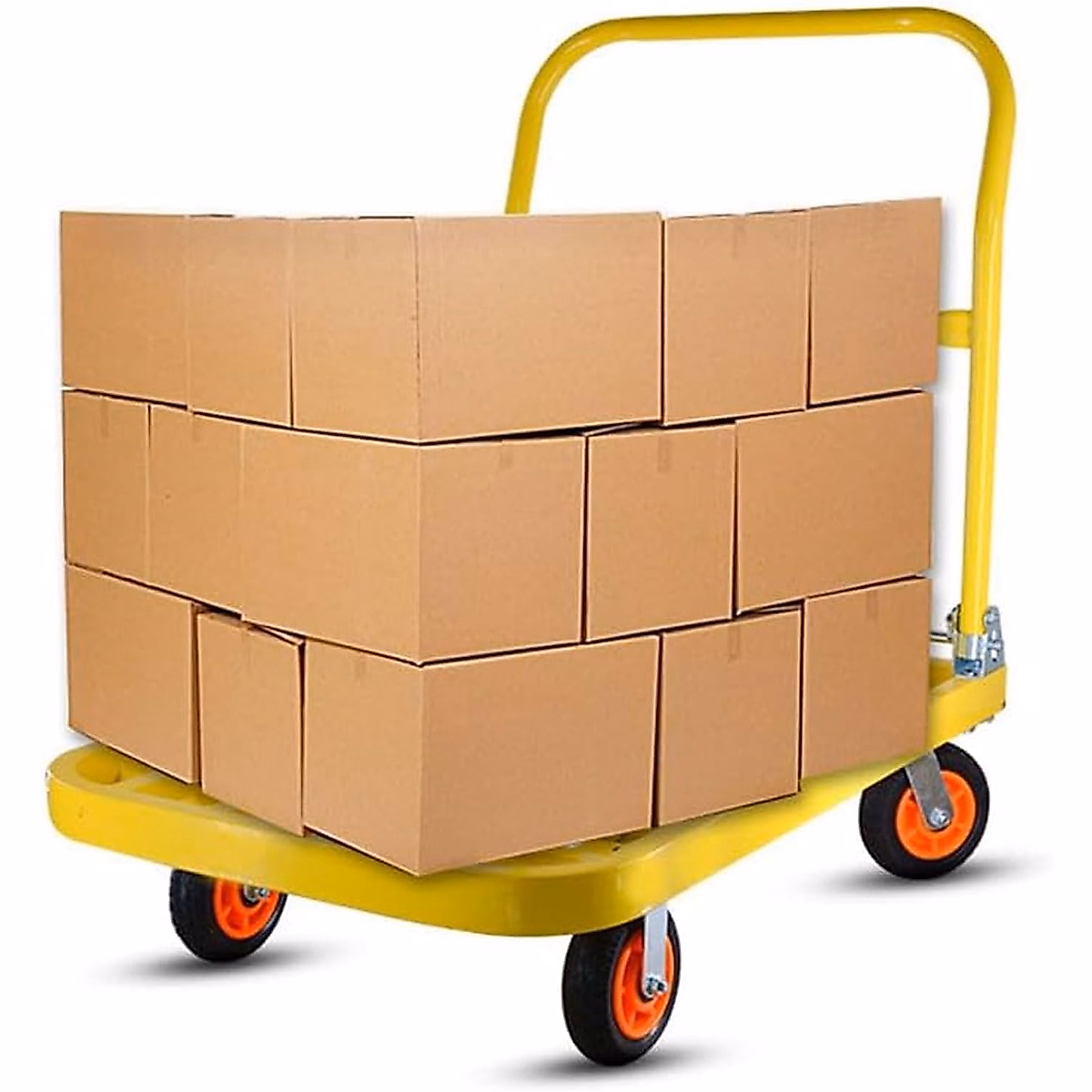 Platform Truck Heavy Platform Truck Steel Flat Handtruck Load 1320lbs Folding Push Cart Silent Flatbed Cart Bright Yellow Moving Dolly Cart Reliable