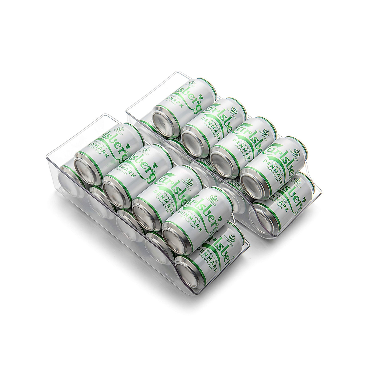 Set of 2 - JinaMart Refrigerator Organizer Bin Pop Soda Can Beverage Holder for Fridge, Kitchen, Countertops, Cabinets - Clear Plastic Can Dispenser and Canned Food Pantry Storage Rack (Without Lid)