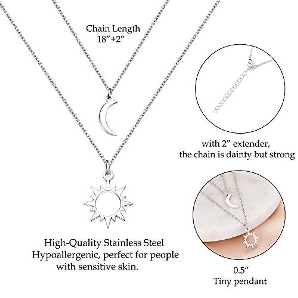 MANVEN Best Friend Necklaces for 2 Girls Sun and Moon Friendship Necklaces for Teen Girls Sisters Bff Friend Gifts for Best Friend