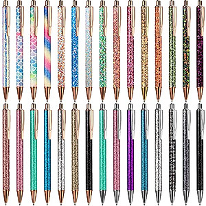 30 Pieces Glitter Metal Retractable Pen Rose Gold Ballpoint Pens Glitter Colorful Ballpoint Pens Click Ball Office Pens Medium Point 1.0 mm Click Pen Black Ink Ballpoint Pen for School Office Supply