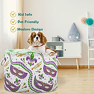 visesunny Green Mardi Gras Bead Purple Venetian Mask Music Instrument Laundry Baskets Fabric Storage Bin Storage Box Collapsible Storage Basket Toy Clothes Shelves Basket for Bathroom,Bedroom,Nursery,
