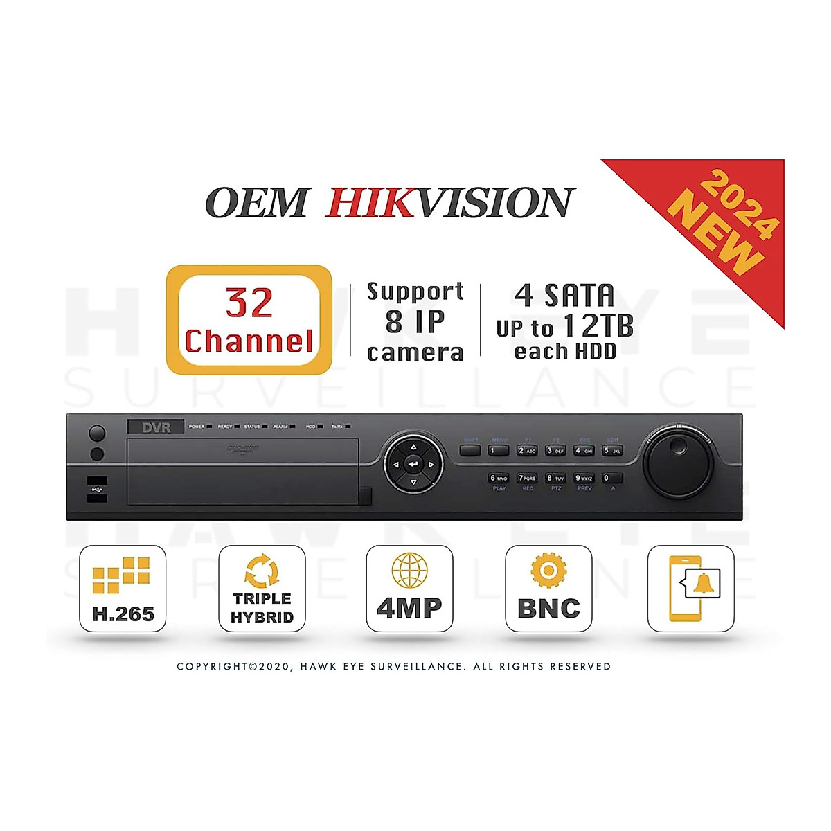 32CH HD TVI 4MP DVR - Surveillance Digital Video Recorder 32CH HD-TVI/CVI/AHD H265 Full-HD HDMI/VGA/BNC Video Output Analog & IP Camera Support Hikvision Compatible with DS-7332HQHI-K4 3 Year Warranty
