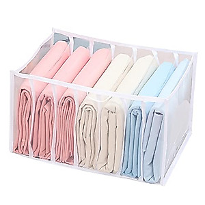 GRASARY Drawer Transparent Clothes Storage Box Home Compartment Organizer for Jeans, Pants, Closet, Socks Underwear, Bra (Grey and White) White 7Grid