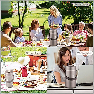 GOLDEN KEY Adults Stainless Vacuum-Insulated Wide Mouth Large Thermos for Hot Food with 3 Stackable Storage Container Inserts and Lunch Bag,Hot & Cold Soup Thermo Lunch Container,87 Ounce,Coffee