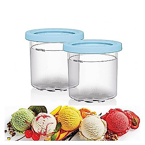 VRINO 2/4/6PCS Creami Pints, for Ninja Creami Pints Lids, Ice Cream Containers for Freezer Bpa-Free,Dishwasher Safe for NC301 NC300 NC299AM Series Ice Cream Maker,Blue-2PCS