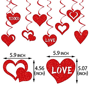 Valentines-Day Red Heart Swirls Party-Decorations - 16Pcs Romantic Special Night Galentines Hanging Streamers Garland, Girl Wedding Anniversary Baby Bridal Shower Birthday Decor Supplies Hugtmr