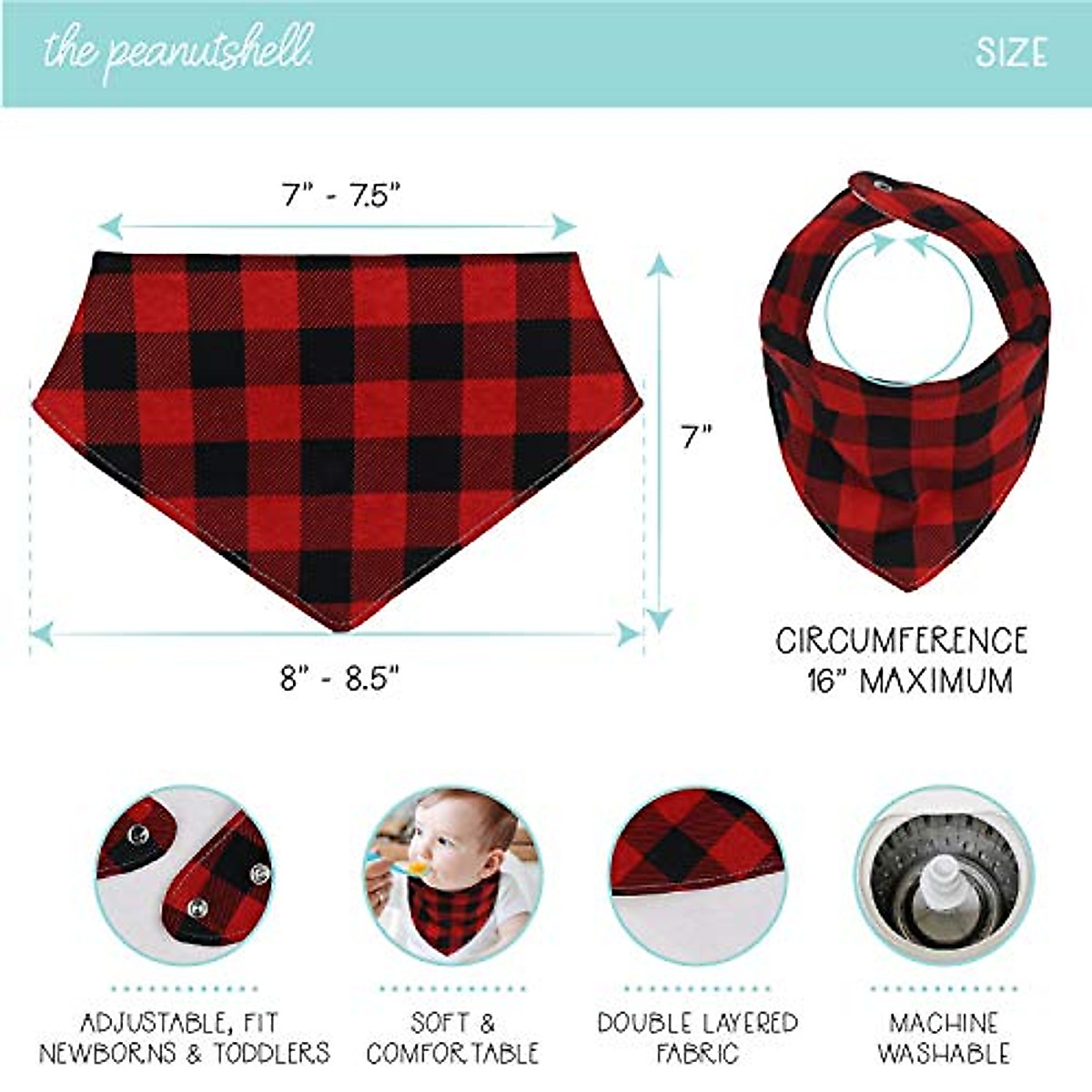 The Peanutshell Bandana Drool Bibs for Baby Boys or Girls - 8 Pack Set for Feeding, Teething, Drooling